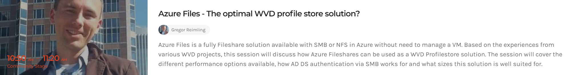 Speaking at WVD Tech Fest 2021 about Azure Files – Gregor Reimling